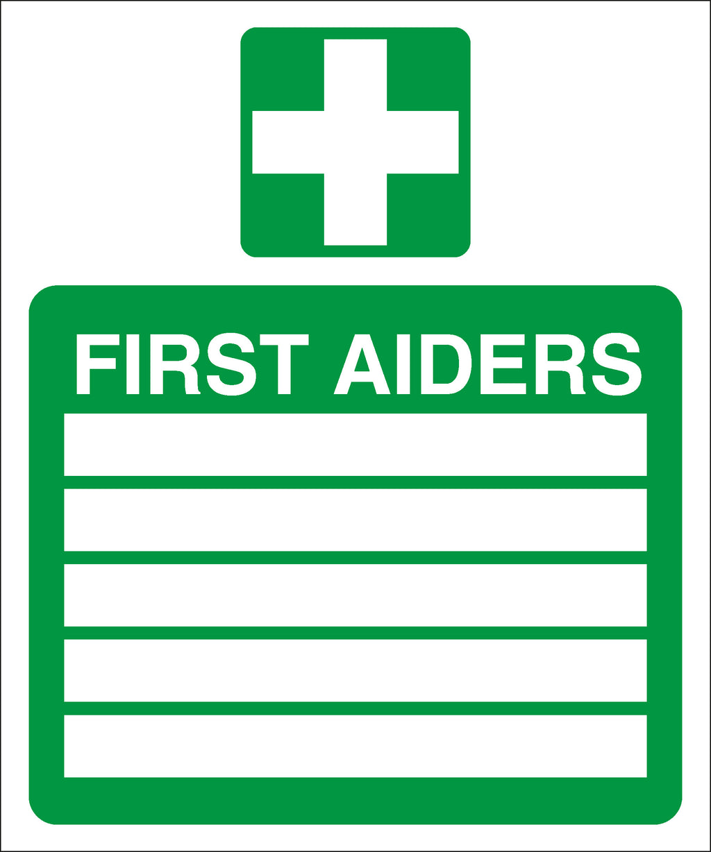 First Aid Sign - First aider list (5 names) – BAM Site Direct